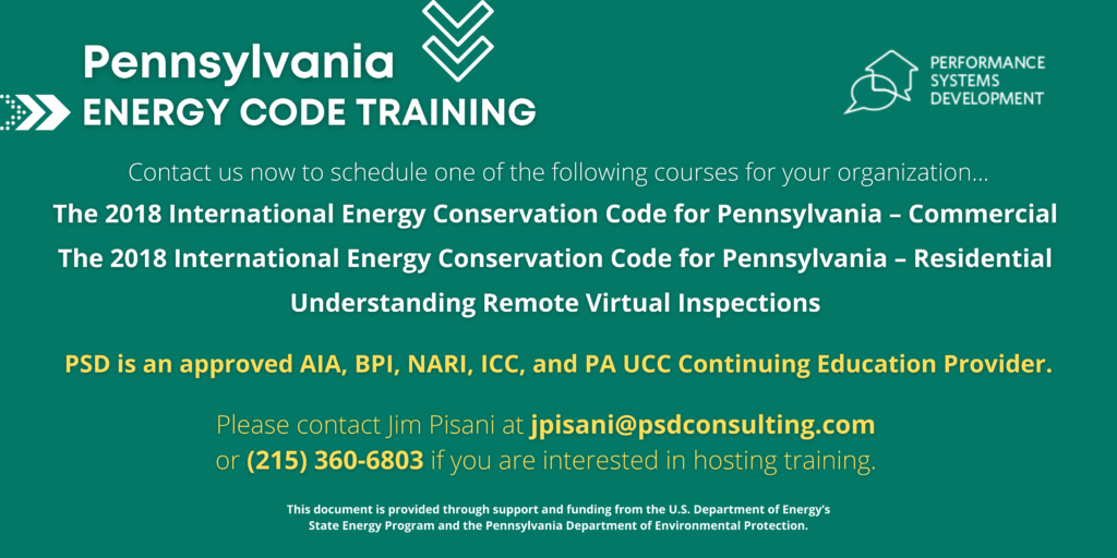 PSD Offering Pennsylvania Energy Code Training Beginning in the New Year – PSD